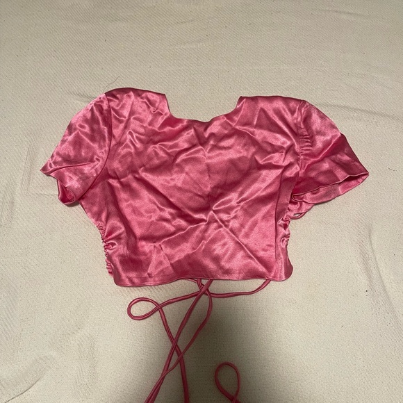 Zara | Tops | Never Worn Pink Satin Zara Crop Top With Back Cut Out ...